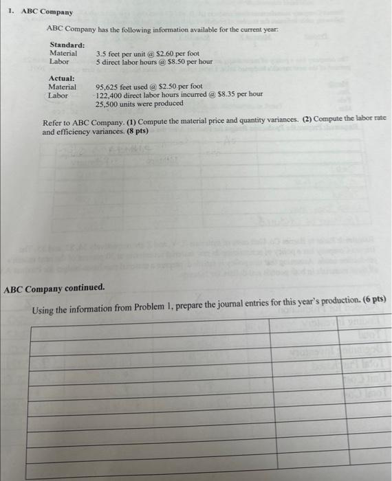 Solved Refer to ABC Company. (1) Compute the material price | Chegg.com