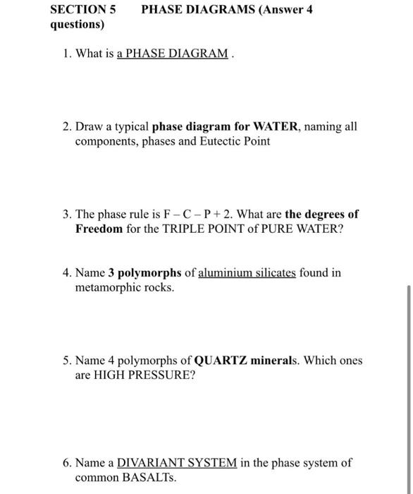 Solved SECTION 5 questions) PHASE DIAGRAMS (Answer 4 1. What | Chegg.com
