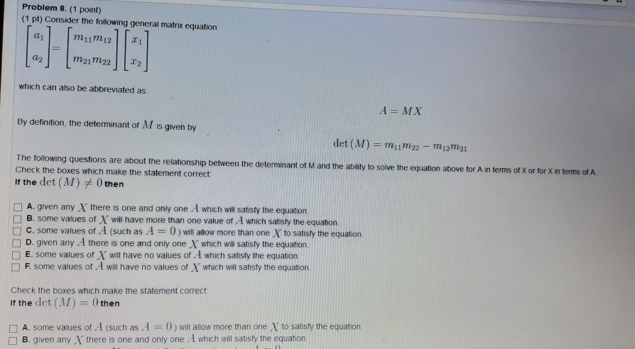 Solved Problem 8. (1 point) (1 pt) Consider the following | Chegg.com
