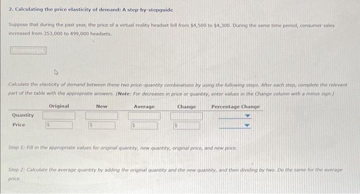 Solved 2. Calculating the price elasticity of demandt A | Chegg.com