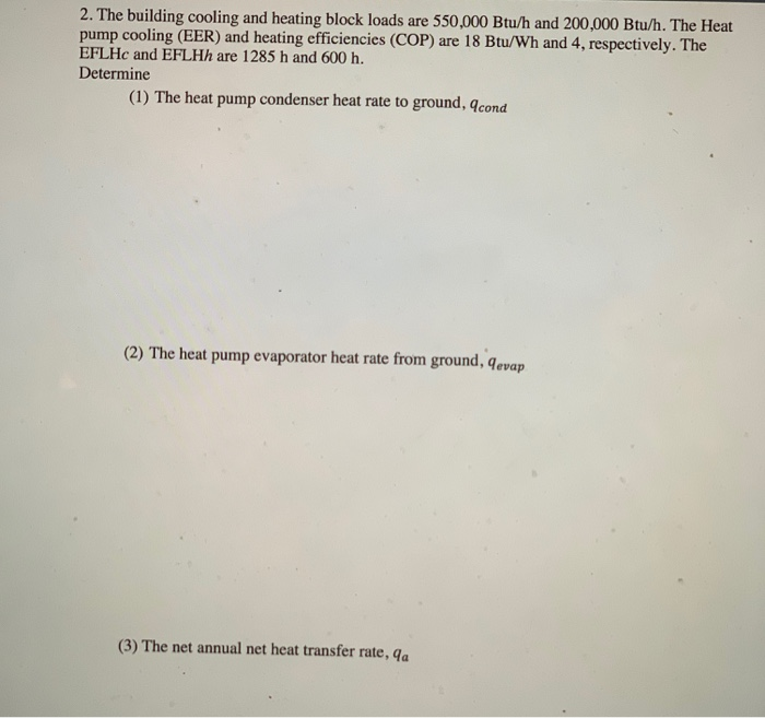 Solved 2. The building cooling and heating block loads are | Chegg.com