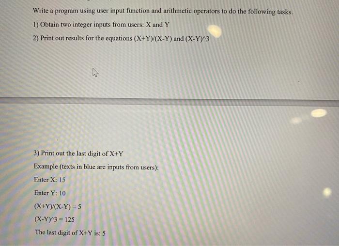 Solved Write a program using user input function and | Chegg.com