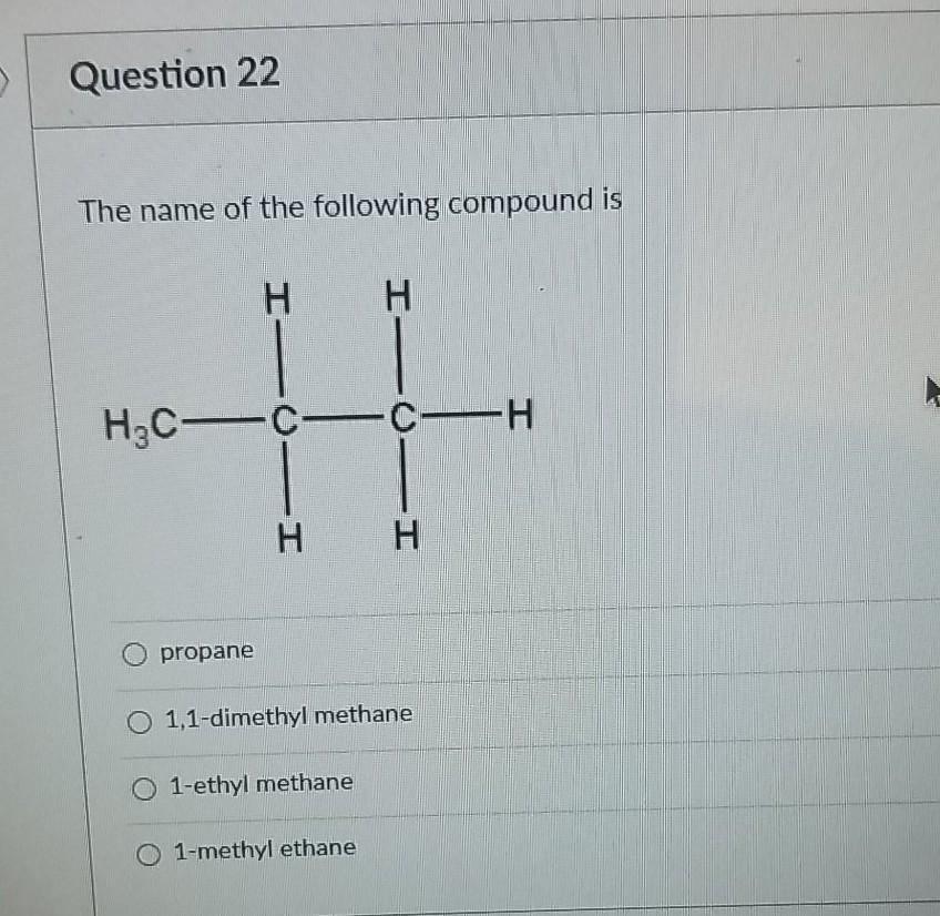 Solved Question 22 The name of the following compound is | Chegg.com