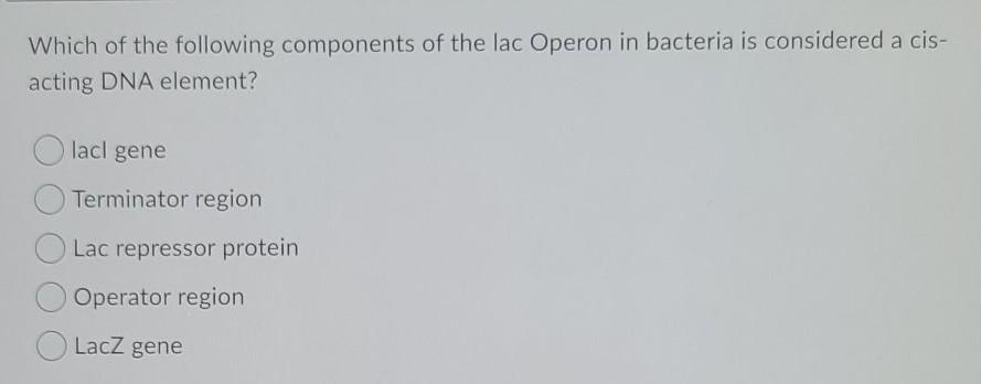Solved Which of the following components of the lac Operon | Chegg.com