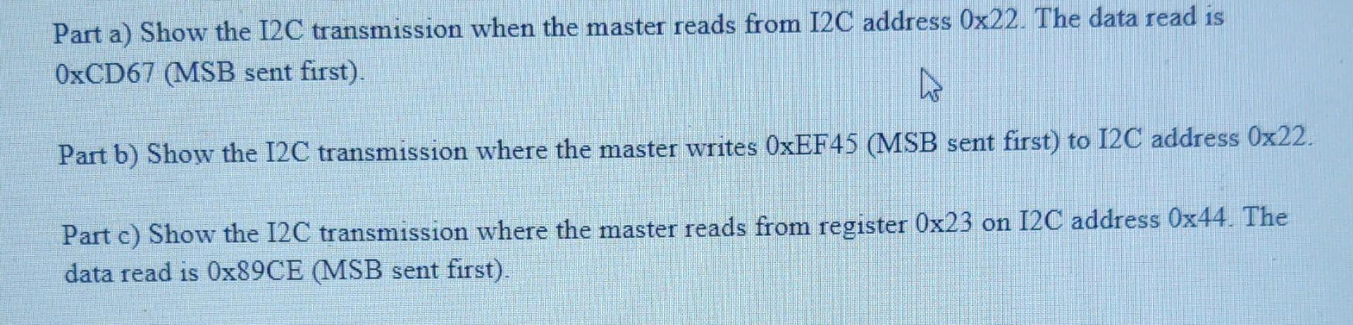 Solved Part a) Show the I2C transmission when the master | Chegg.com
