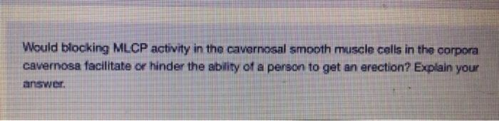 Solved Would blocking MLCP activity in the cavernosal smooth | Chegg.com
