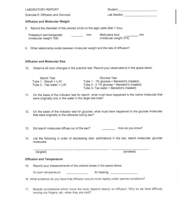 LABORATORY REPORT Student Exercise 6: Diffusion and | Chegg.com
