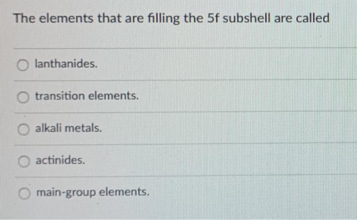Solved The elements that are filling the 5f subshell are | Chegg.com