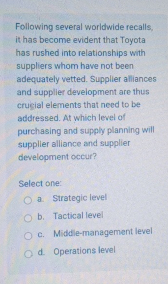 Solved Following several worldwide recalls, it has become | Chegg.com