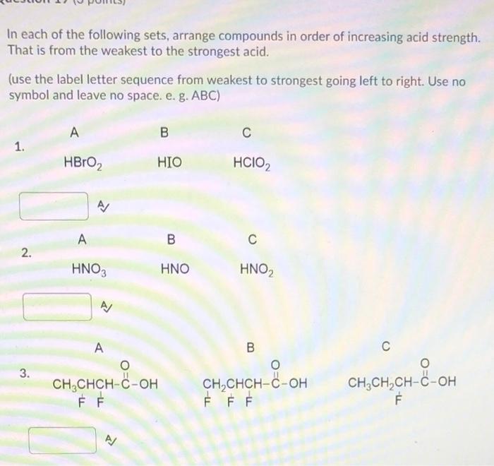Solved In each of the following sets, arrange compounds in | Chegg.com