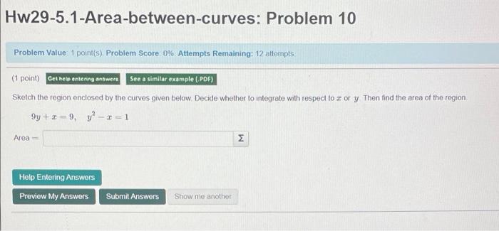Solved Hw29-5.1-Area-between-curves: Problem 10 Problem | Chegg.com