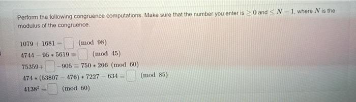 Solved Perform the following congruence computations. Make | Chegg.com