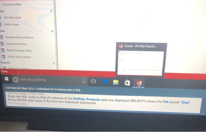 Solved Switchboard Items ries 2019 Sales Goals PetPals | Chegg.com