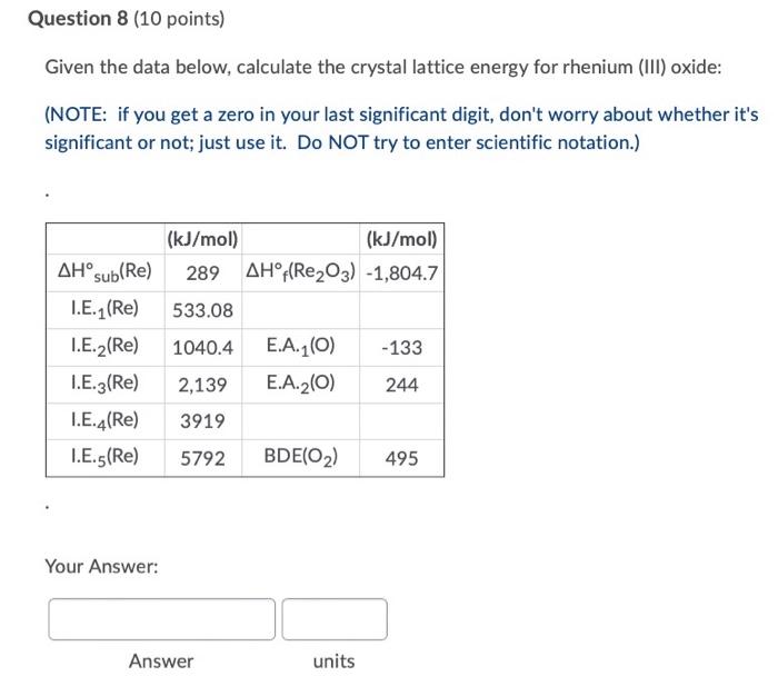 Solved Question 8 (10 points) Given the data below, | Chegg.com