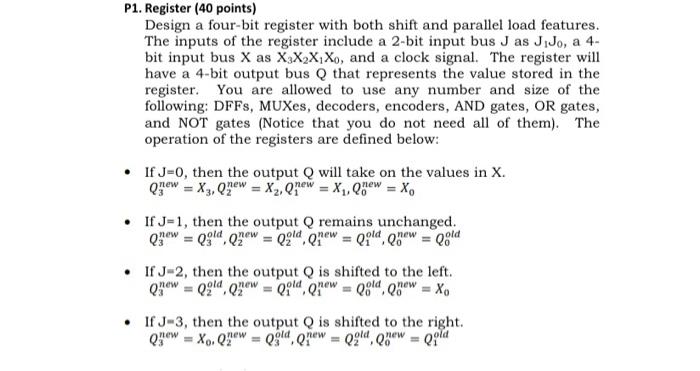 Solved P1. Register (40 points) Design a four-bit register | Chegg.com