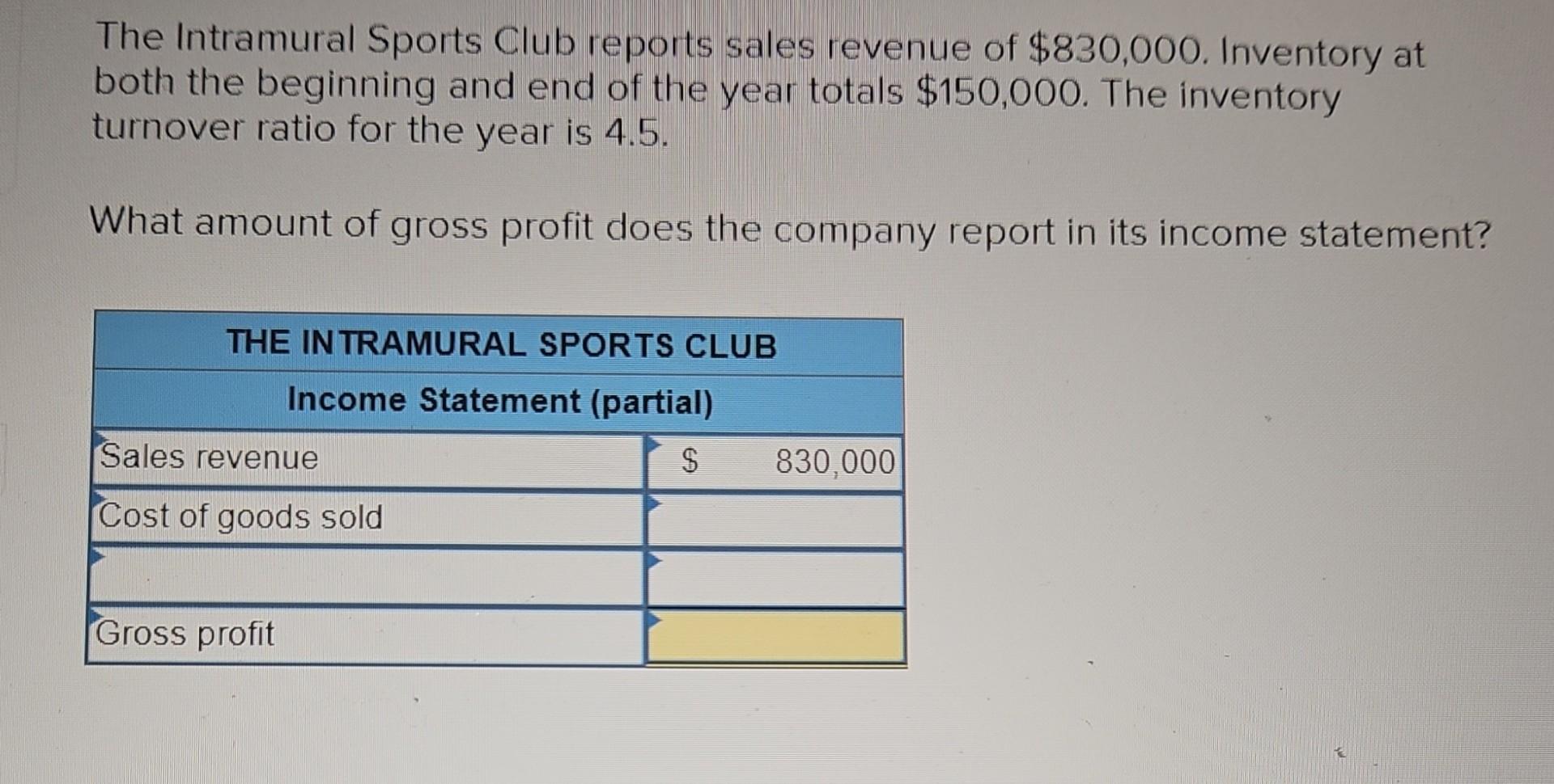 Solved The Intramural Sports Club reports sales revenue of | Chegg.com