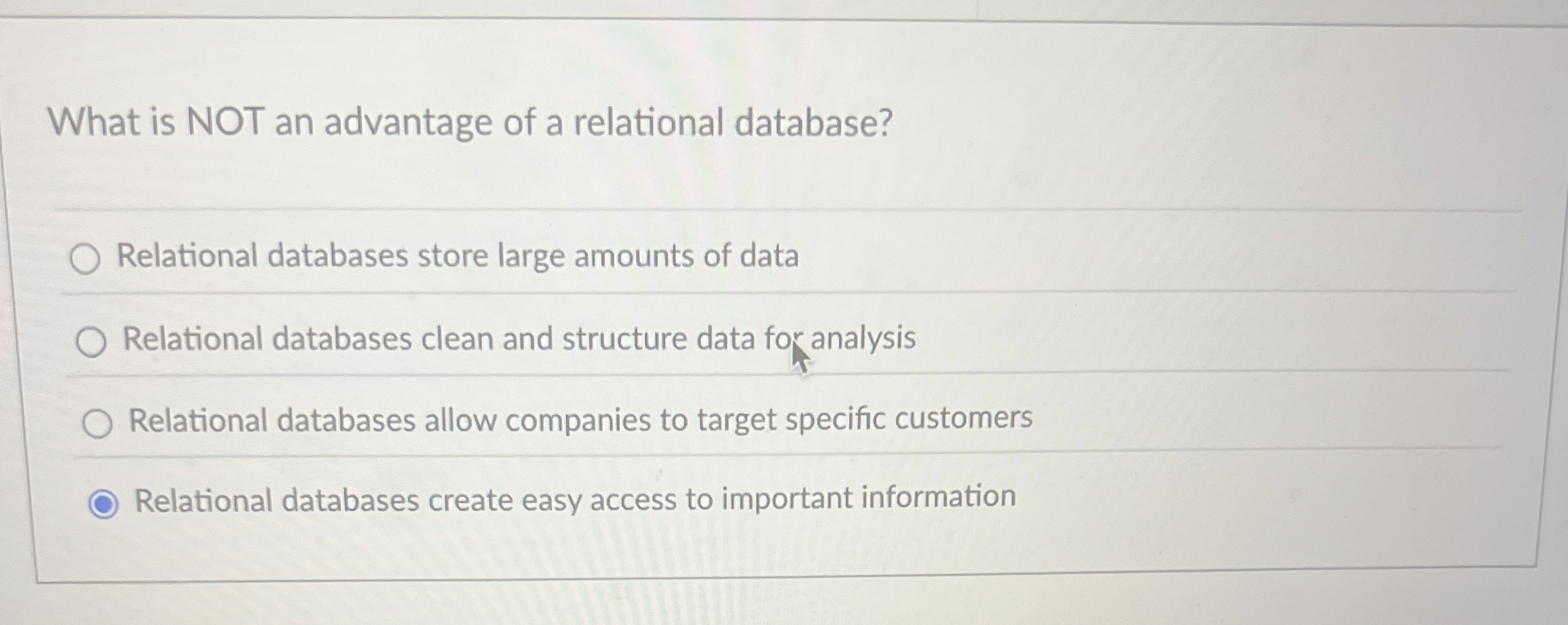 Solved What is NOT an advantage of a relational | Chegg.com