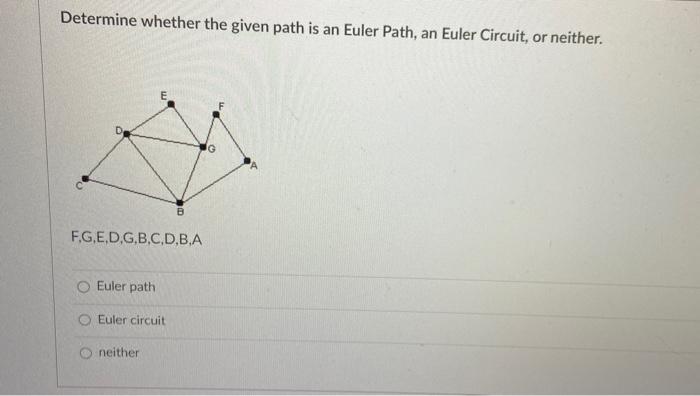 Solved Determine whether the given path is an Euler Path, an | Chegg.com