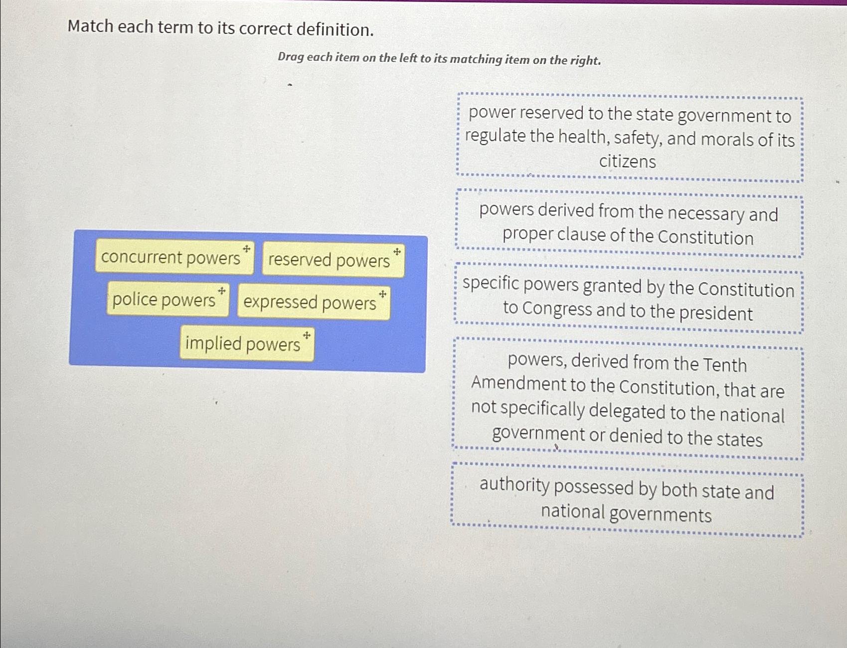 Solved Match each term to its correct definition.Drag each | Chegg.com