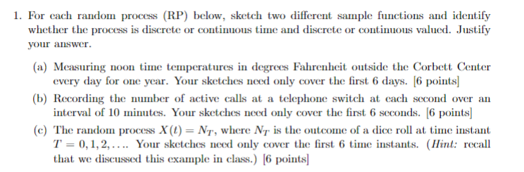 Solved For each random process (RP) ﻿below, sketch two | Chegg.com