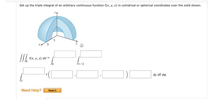 Solved Set up the triple integral of an arbitrary continuous | Chegg.com