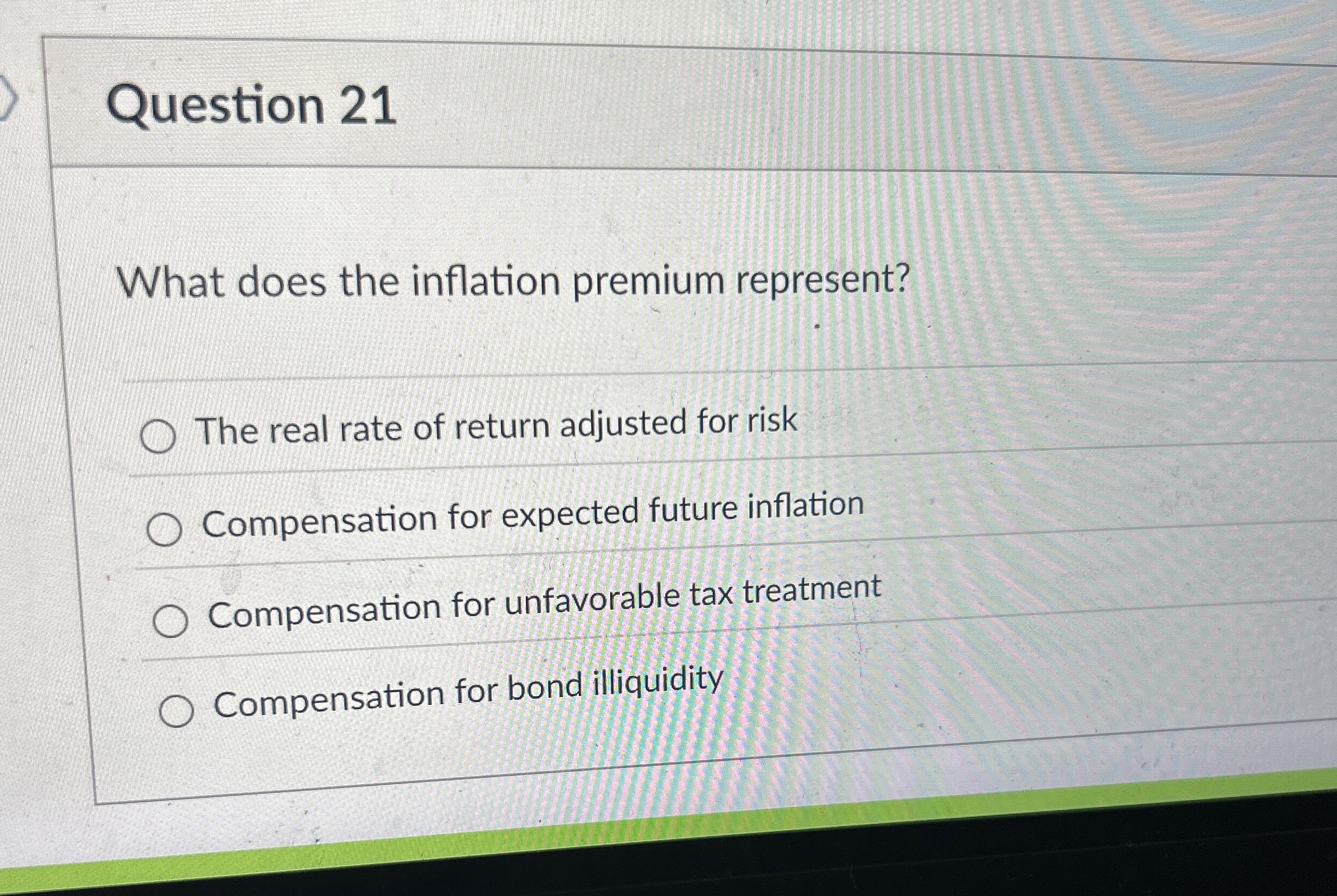 Solved Question 21What does the inflation premium | Chegg.com