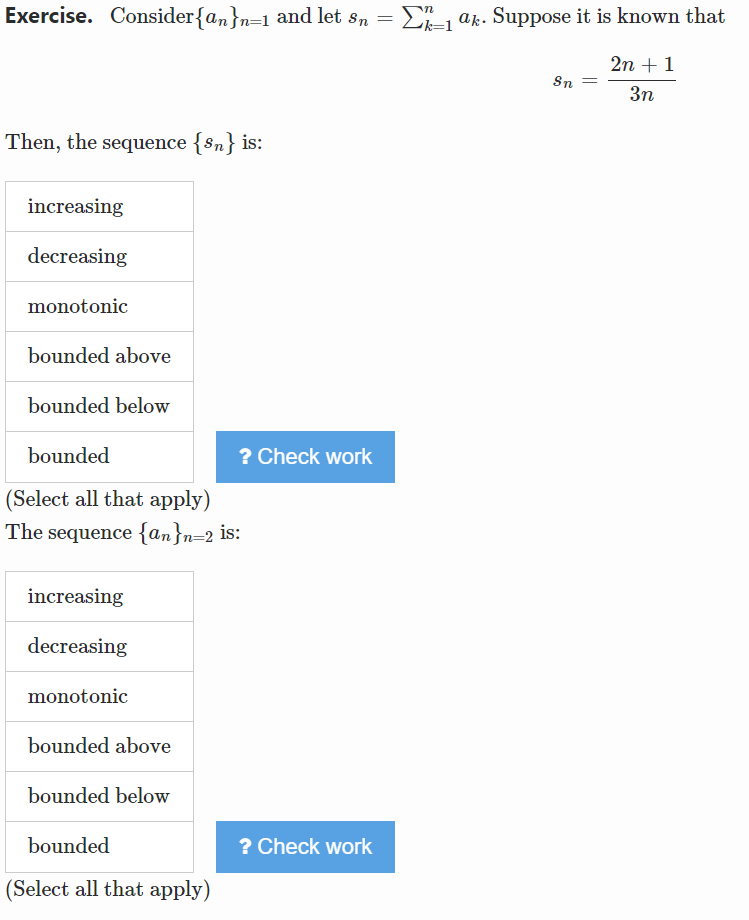 Solved Exercise. Consider {an}n=1 ﻿and let sn=∑k=1nak. | Chegg.com