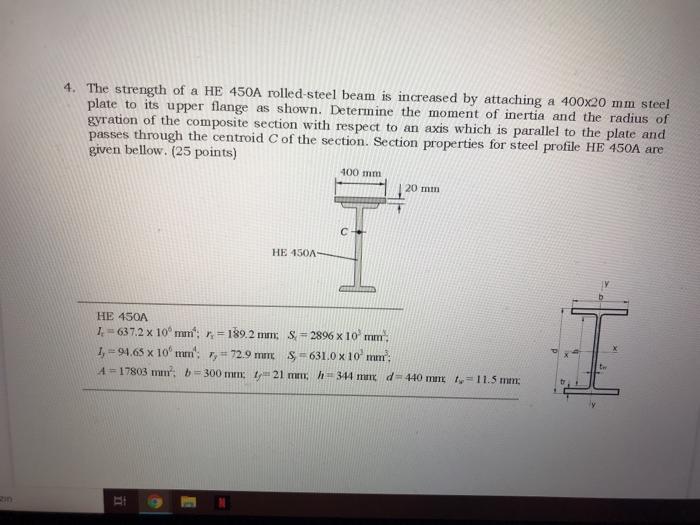 Solved 4. The strength of a HE 450A rolled-steel beam is | Chegg.com