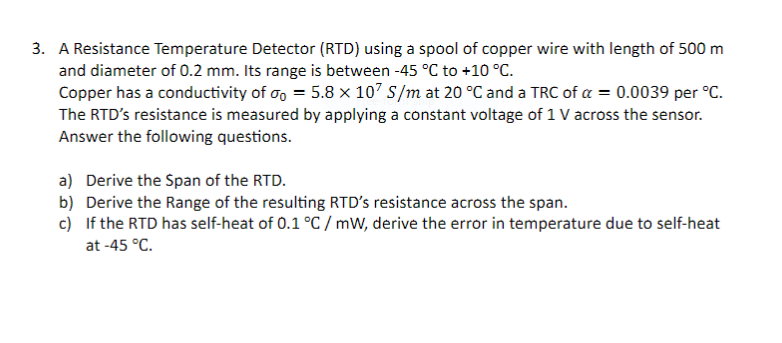Solved A Resistance Temperature Detector (RTD) ﻿using a | Chegg.com