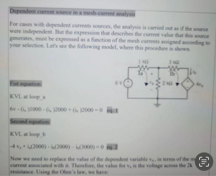 Solved Dependent current source in a mesh-current analysis | Chegg.com