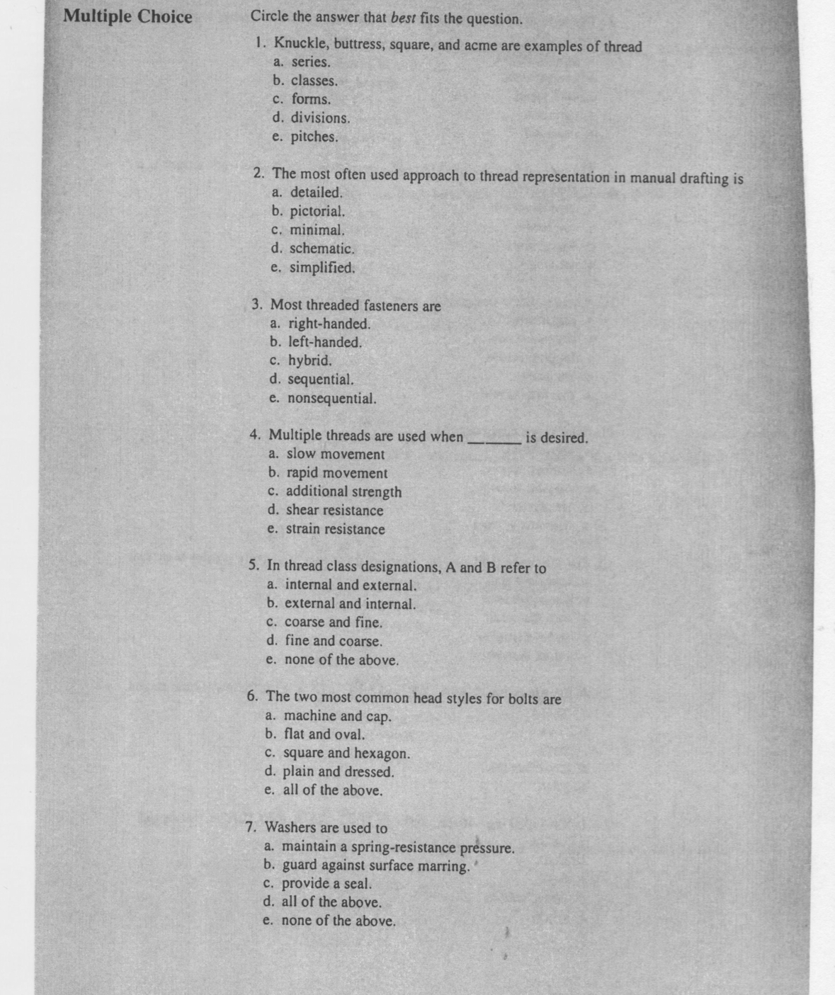 Solved Multiple ChoiceCircle the answer that best fits the | Chegg.com