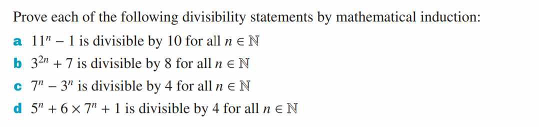 Solved Prove each of the following divisibility statements | Chegg.com