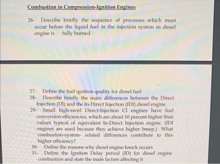 Solved Combustion in Compression-Ignition Engines 26- | Chegg.com