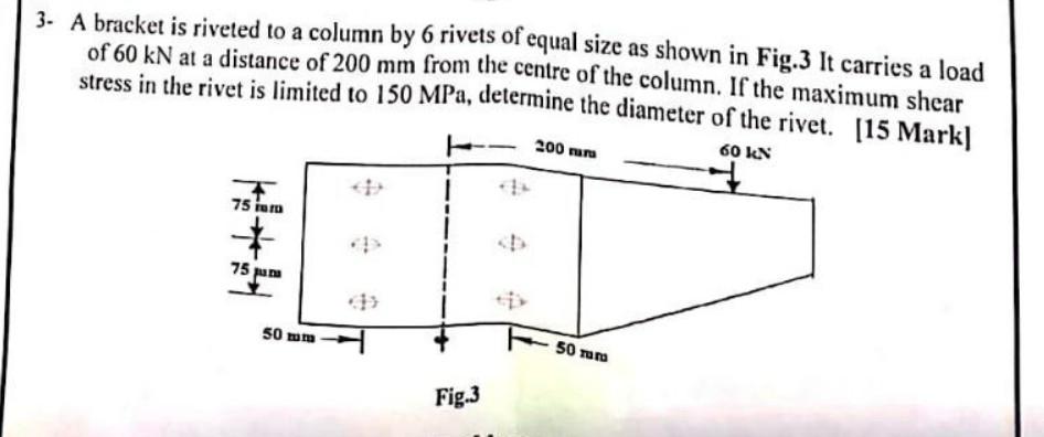 Solved 3- A bracket is riveted to a column by 6 rivets of | Chegg.com
