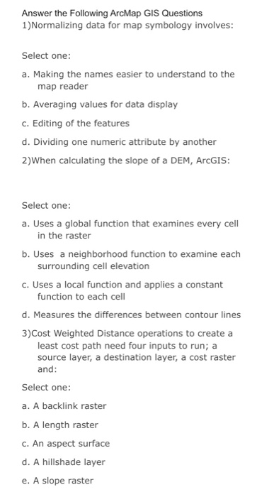 Solved Answer the Following ArcMap GIS Questions | Chegg.com