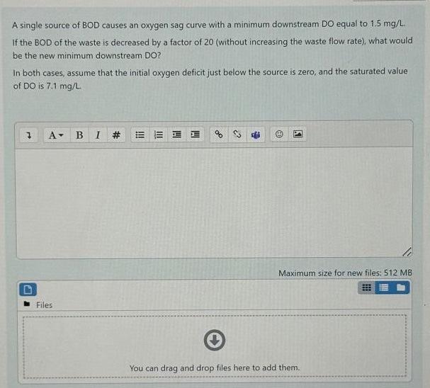 Solved A single source of BOD causes an oxygen sag curve | Chegg.com