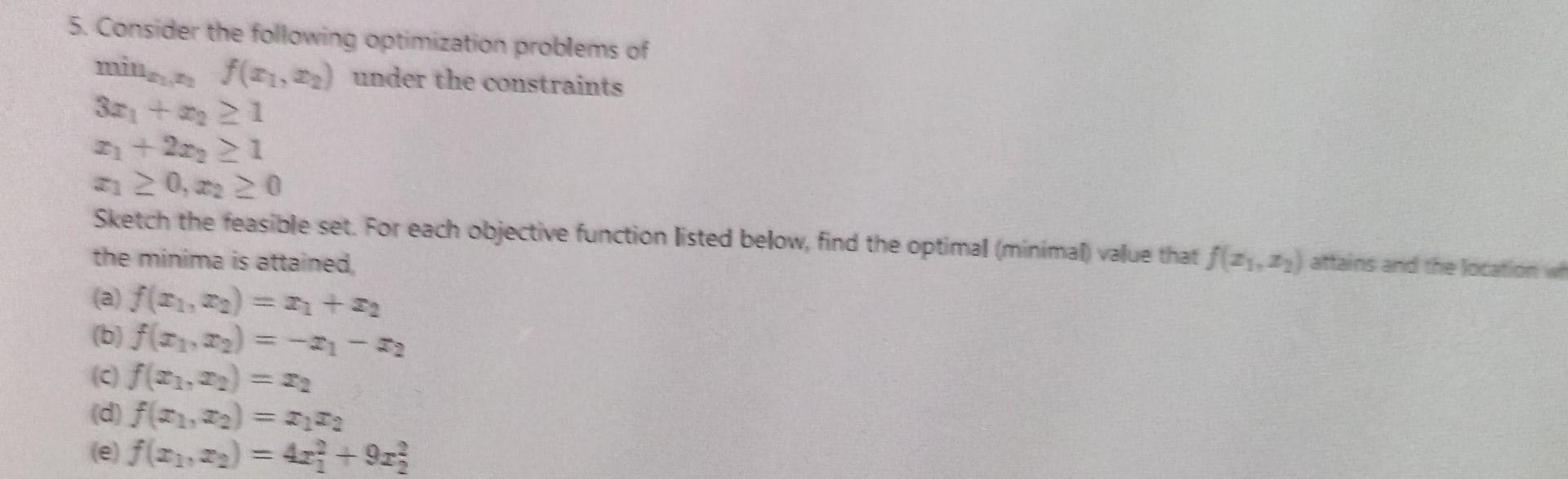 Solved 5. Consider the following optimization problems of | Chegg.com