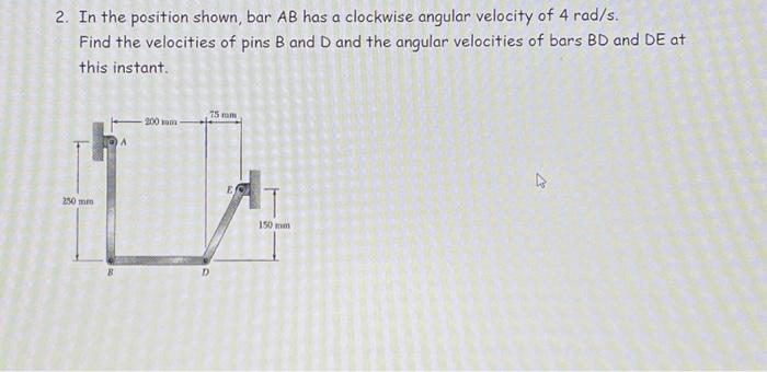 Solved 2. In the position shown, bar AB has a clockwise | Chegg.com