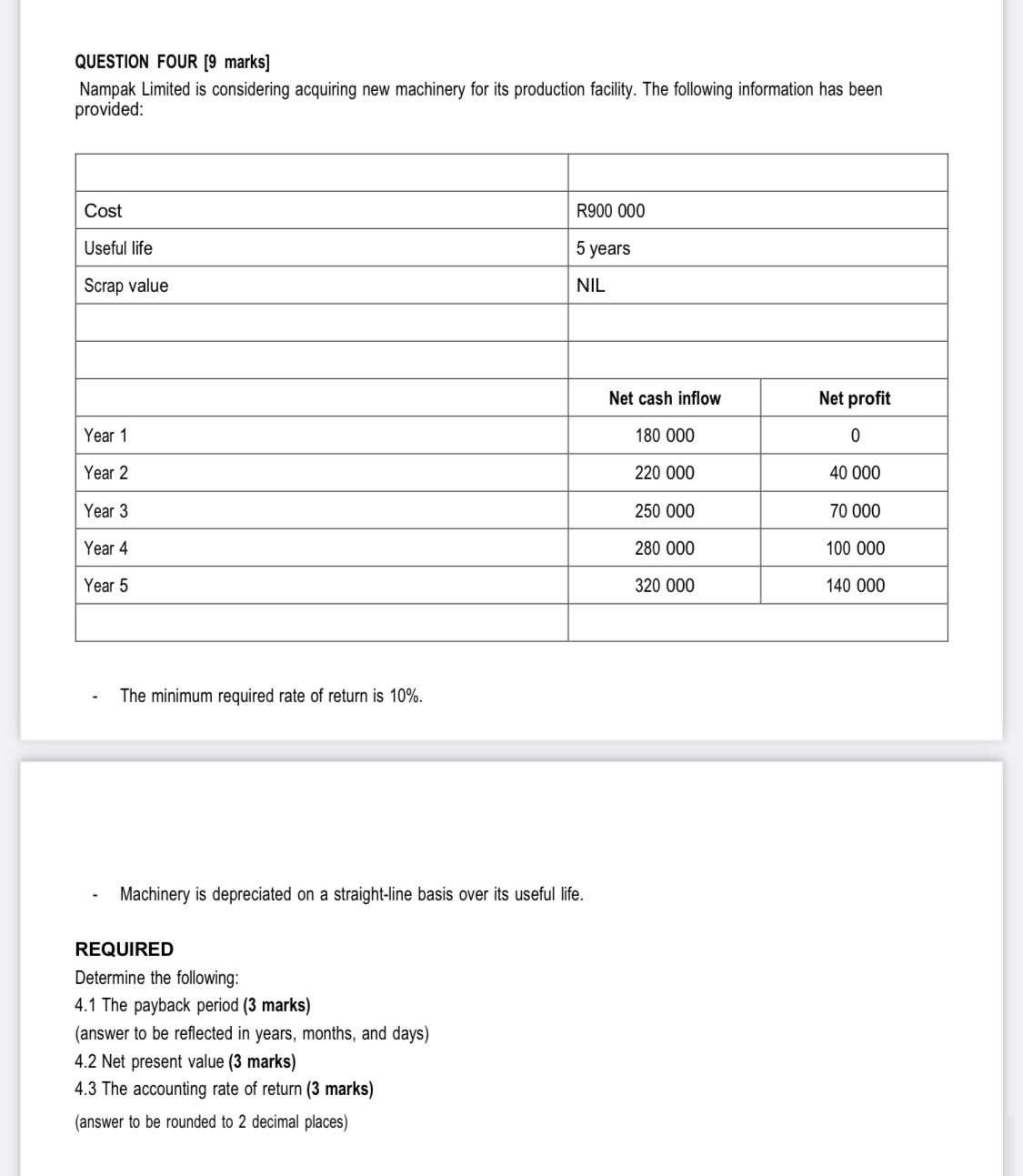 Solved QUESTION FOUR marks]Nampak Limited is considering | Chegg.com