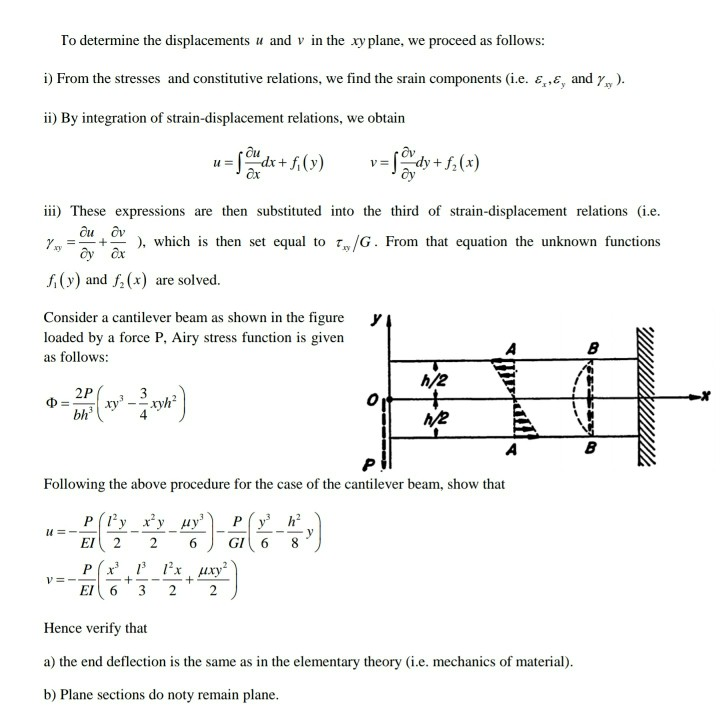 Solved To determine the displacements u and v in the xy | Chegg.com
