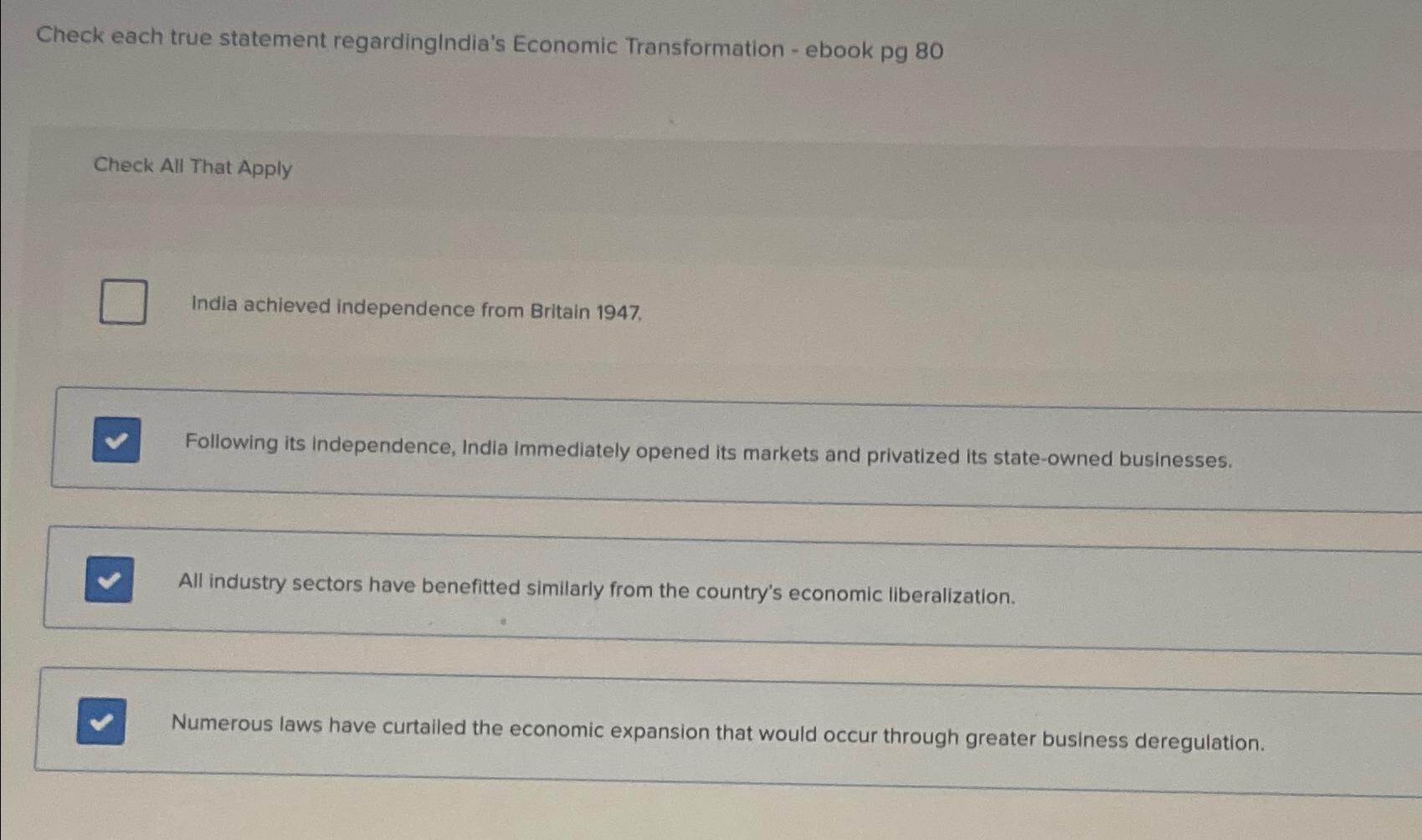 Solved Check each true statement regardinglndia's Economic | Chegg.com