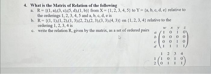 Solved What is the Matrix of Relation of the following a. | Chegg.com