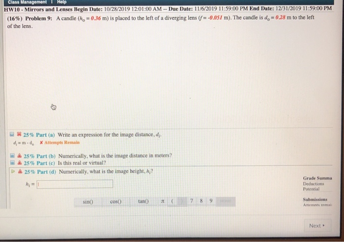 Solved Class Management | Help HW10 - Mirrors and Lenses | Chegg.com