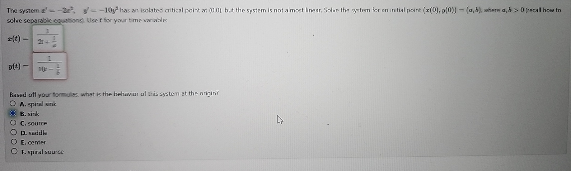 Solved The system x'=-2x2,y'=-10y2 ﻿has an isolated critical | Chegg.com