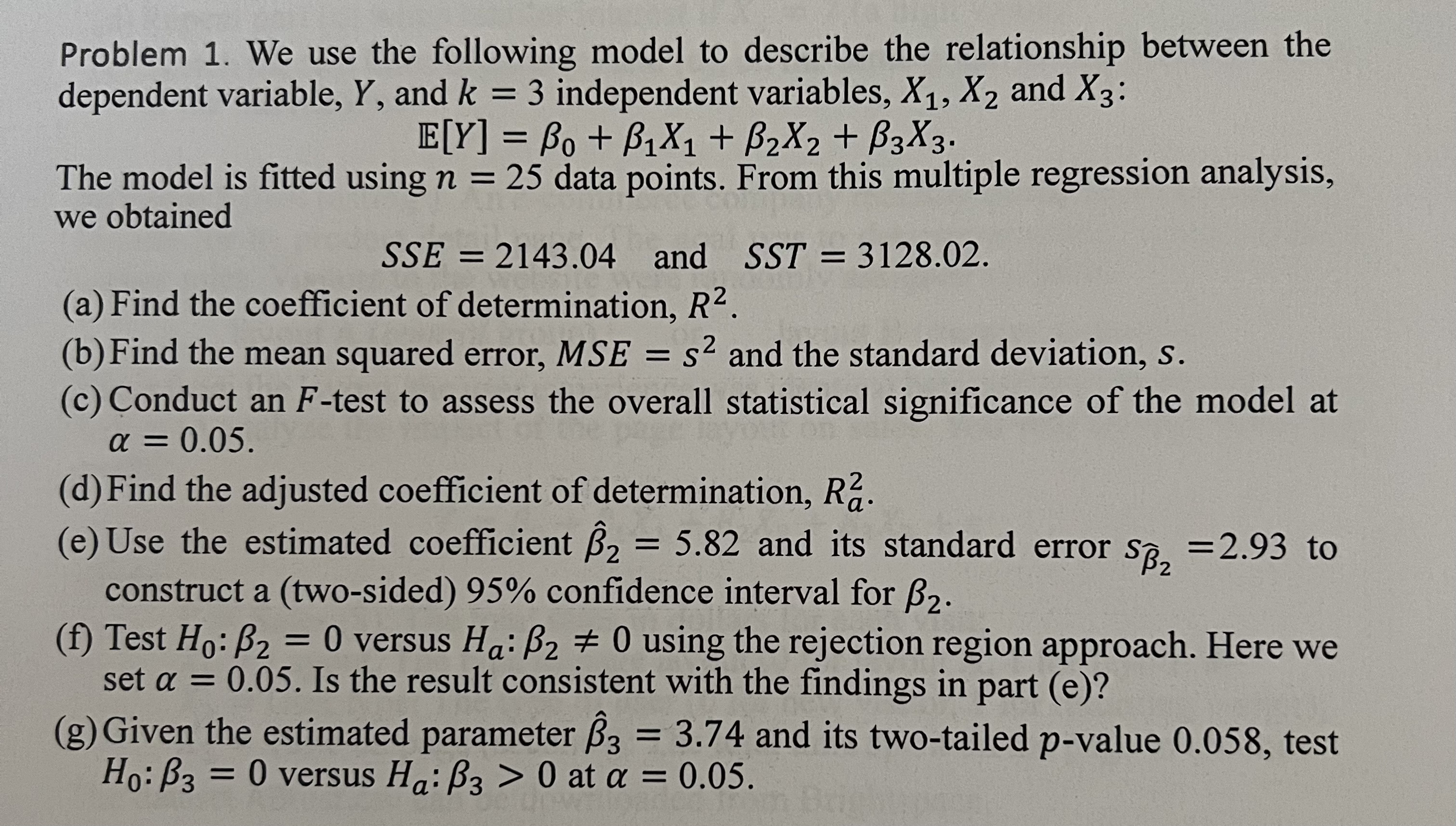 Solved Problem 1. ﻿We use the following model to describe | Chegg.com