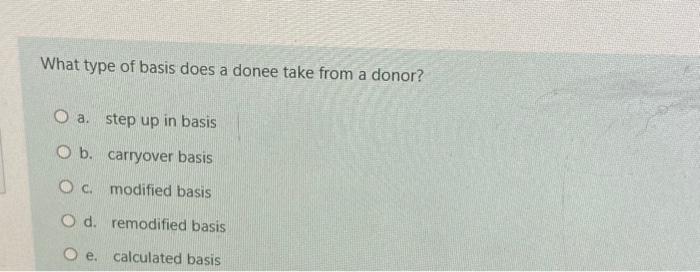 What type of basis does a donee take from a donor? a. | Chegg.com