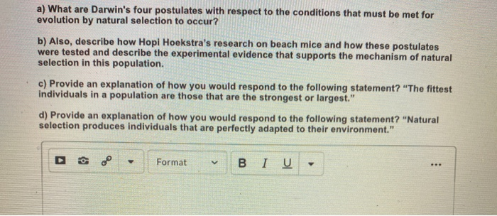 Solved a) What are Darwin's four postulates with respect to | Chegg.com