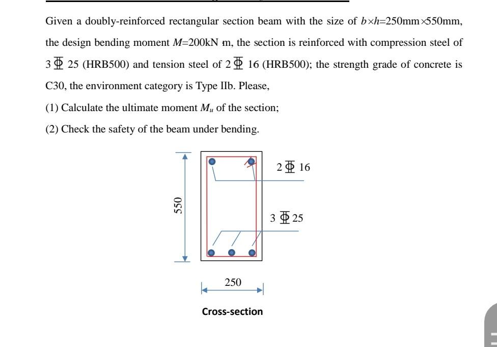 Solved Given a doubly-reinforced rectangular section beam | Chegg.com