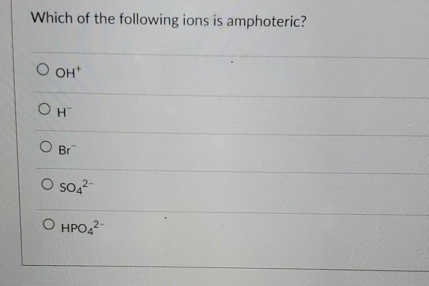 Solved Which of the following ions is amphoteric? O OH он Br | Chegg.com