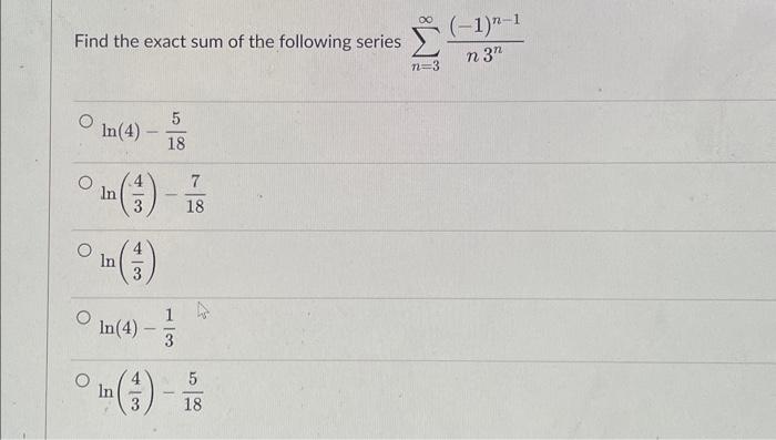 Solved Find the exact sum of the following series | Chegg.com